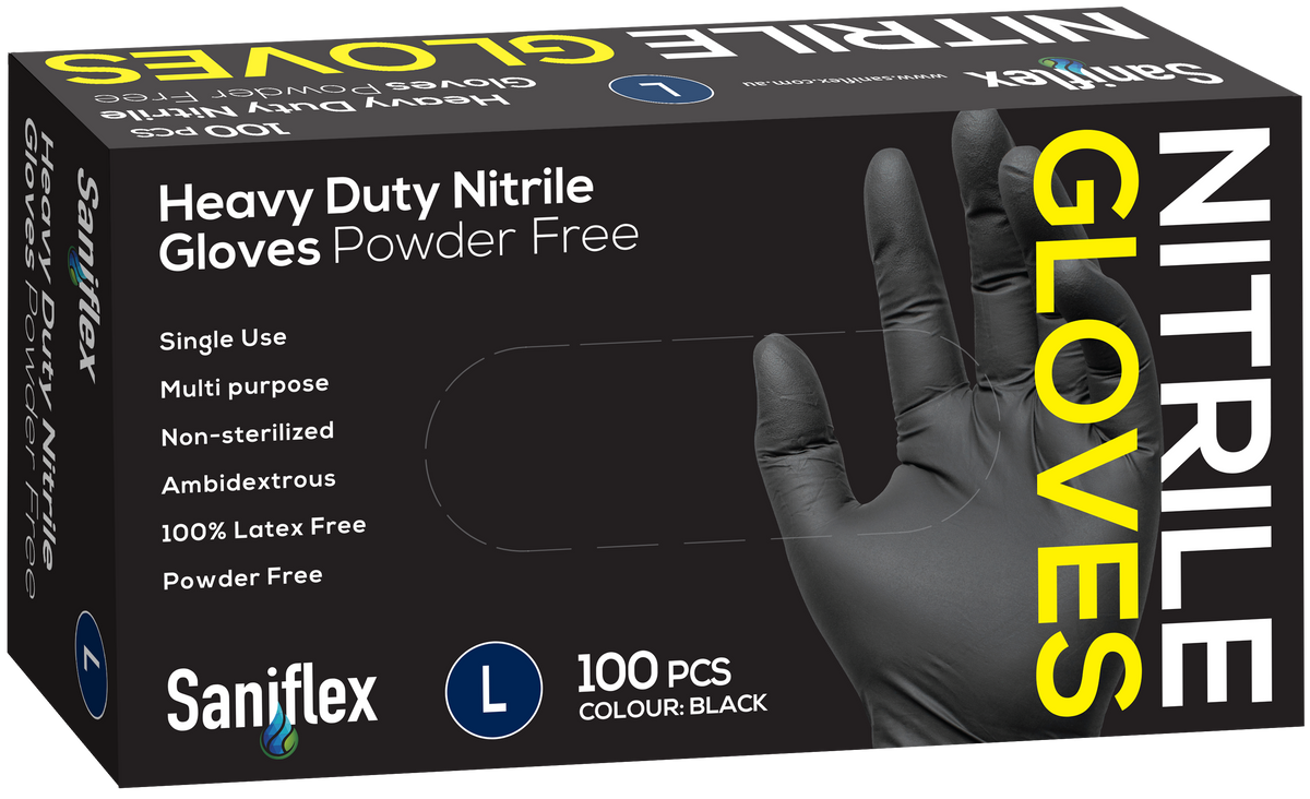Saniflex Heavy Duty Black Nitrile Gloves 100 Pack (Carton of 10 boxes ...