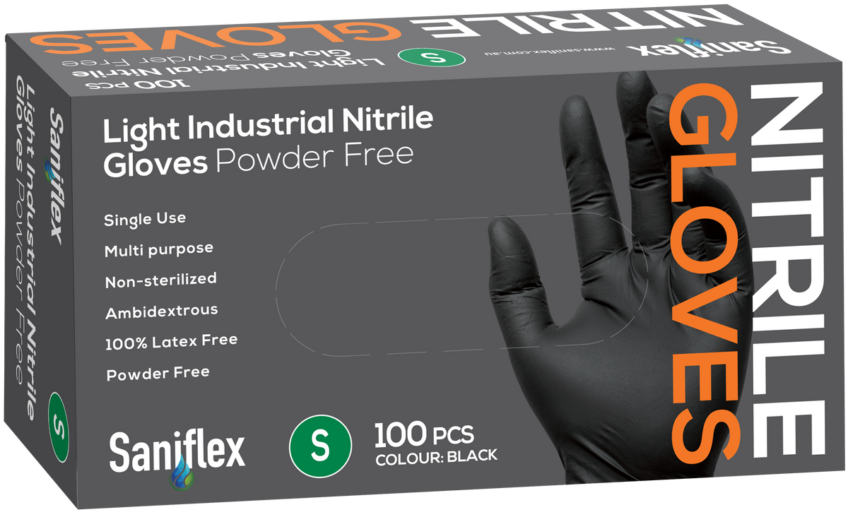 Saniflex Light Industrial Black Nitrile Gloves 100 Pack (Carton of 10 ...