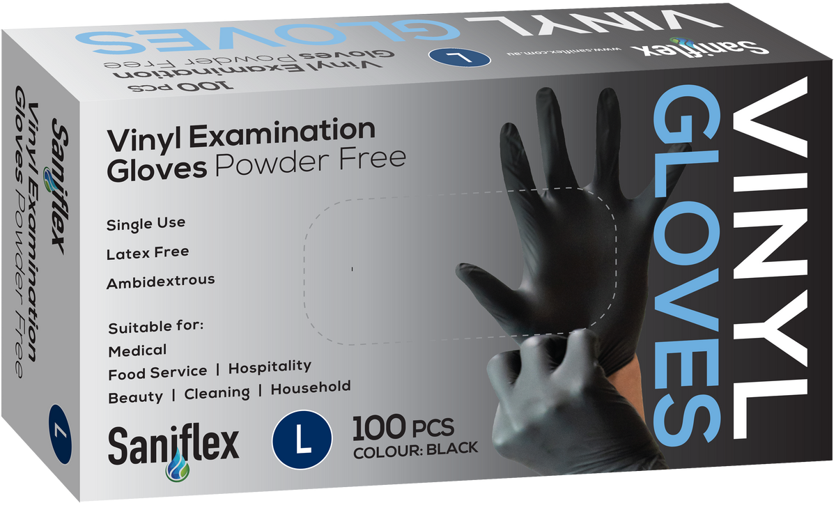Saniflex Disposable Vinyl Gloves Powder Free - Black - 100 Pack (Carto ...