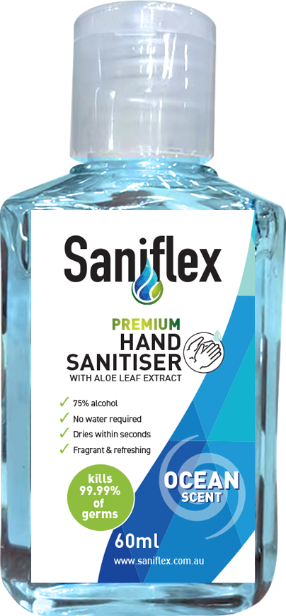 Saniflex Ocean Scent Rinse Free Hand Sanitiser 60ml FlipTop Bottle (Ca ...